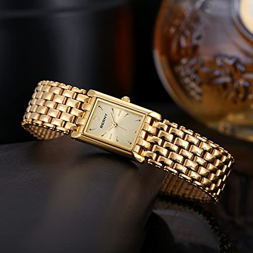 BERNY Gold Watches for Women Ladies Wrist Quartz Watches Stainless Steel Band Womens Gold Watch Small Luxury Casual Fashion Bracelet (Gold Dial)