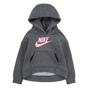 nike girl's club fleece hi low pullover (little kids) carbon heather 6x little kid