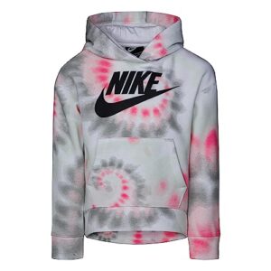 nike girl's club fleece tie-dye hoodie (little kids) hyper pink 6 little kid