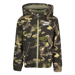 nike boy's club fleece aop full zip hoodie (little kids) medium olive 6 little kid