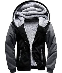 scodi hoodies for men winter fleece sweatshirt - full zip up thick sherpa lined 1712-blackgrey-l