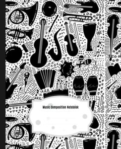 music on black composition notebook: beautiful wide blank lined workbook for kids girls boys students teens home school and college