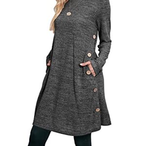 OFEEFAN Long Sleeve Dress Tunics for Women to Wear with Leggings Dark Grey L