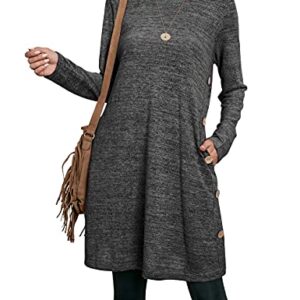 OFEEFAN Long Sleeve Dress Tunics for Women to Wear with Leggings Dark Grey L