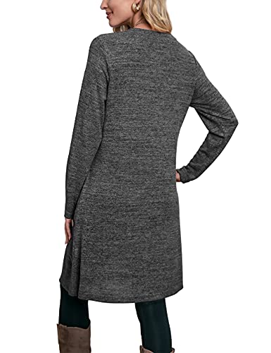 OFEEFAN Long Sleeve Dress Tunics for Women to Wear with Leggings Dark Grey L