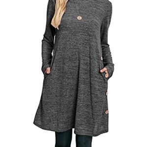 OFEEFAN Long Sleeve Dress Tunics for Women to Wear with Leggings Dark Grey L