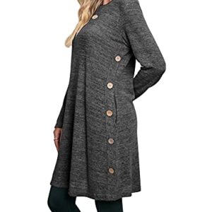 OFEEFAN Long Sleeve Dress Tunics for Women to Wear with Leggings Dark Grey L