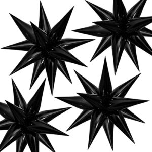 50pcs black star balloons mylar, black spike explosion star foil balloons metallic, black starburst cone point star balloons for new year eve, halloween, graduation, birthaday, wedding decorations