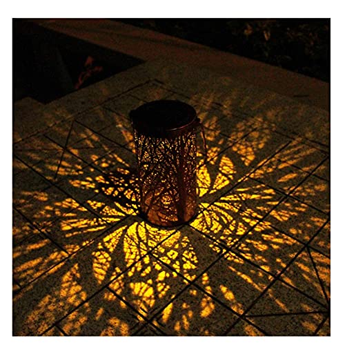 MaoTopCom 2-Pack Solar Lanterns Outdoor Hanging Lights, Waterproof Decorative Metal Cylindrical Hollow Tree Branches Shape Warm White LED Solar Lights Retro Table Lamp for Garden Yard Patio, Bronze