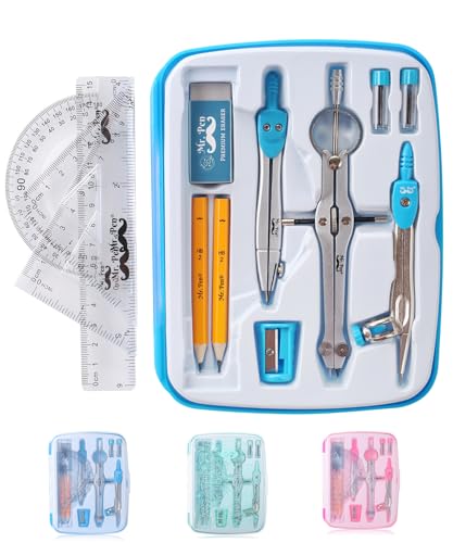 Mr. Pen- Geometry Set, 13 pcs, Compass for Geometry, Protractor Set, Geometry Kit Set with Shatterproof Storage Box, Geometry Kit, Drawing Tools, Drafting Set, Drafting Tools & Drafting Kits (Blue)