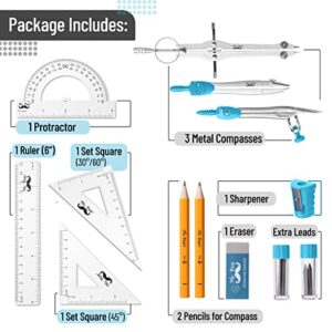 Mr. Pen- Geometry Set, 13 pcs, Compass for Geometry, Protractor Set, Geometry Kit Set with Shatterproof Storage Box, Geometry Kit, Drawing Tools, Drafting Set, Drafting Tools & Drafting Kits (Blue)