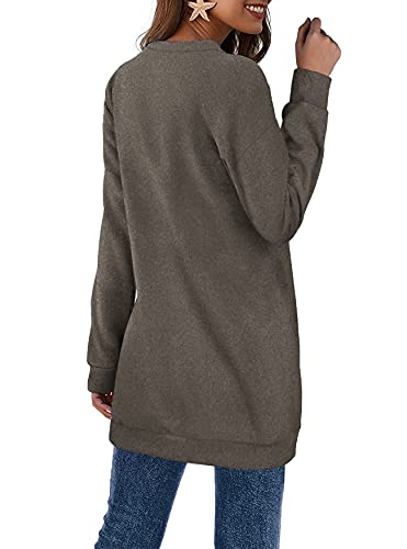 Sweatshirts for Women Long Sleeve V Neck Loose Tops Grey Coffee M