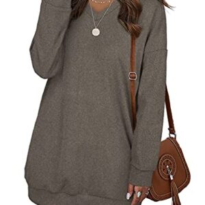 Sweatshirts for Women Long Sleeve V Neck Loose Tops Grey Coffee M