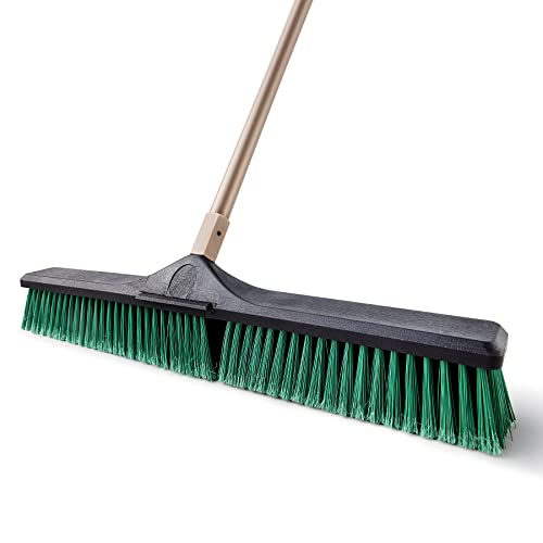 Eyliden 24" Heavy Duty Push Broom, Large Outdoor Stiff Sweeping Brooms with 62" Enhanced Steel Long Handle, Multi-Surface Floor Scrub Brush for Garage Garden Yard Patio Deck (Green, 24inch)