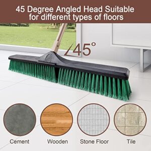 Eyliden 24" Heavy Duty Push Broom, Large Outdoor Stiff Sweeping Brooms with 62" Enhanced Steel Long Handle, Multi-Surface Floor Scrub Brush for Garage Garden Yard Patio Deck (Green, 24inch)