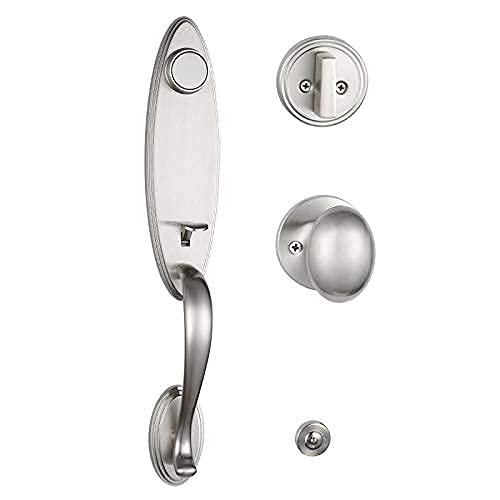 NB_Hardware 2PACK Double Door Lockset Entry Modern Handleset with Oval Knob Door Handle Satin Nickel Finish Reversible for Right and Left Handed(2 Pack(Keyed & Dummy Lockset))