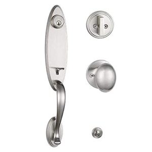 NB_Hardware 2PACK Double Door Lockset Entry Modern Handleset with Oval Knob Door Handle Satin Nickel Finish Reversible for Right and Left Handed(2 Pack(Keyed & Dummy Lockset))