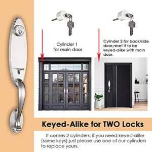 NB_Hardware 2PACK Double Door Lockset Entry Modern Handleset with Oval Knob Door Handle Satin Nickel Finish Reversible for Right and Left Handed(2 Pack(Keyed & Dummy Lockset))