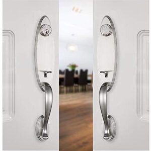 NB_Hardware 2PACK Double Door Lockset Entry Modern Handleset with Oval Knob Door Handle Satin Nickel Finish Reversible for Right and Left Handed(2 Pack(Keyed & Dummy Lockset))