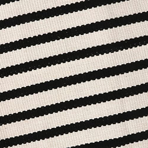 LEEVAN Black and White Striped Outdoor Area Rug 4x6 ft Patio Rugs Washable Woven Cotton Boho Living Room Rug Farmhouse Collection Large Floor Carpet for Courtyard/Bedroom