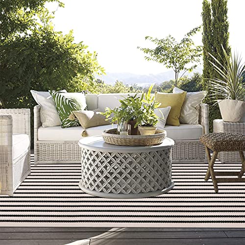 LEEVAN Black and White Striped Outdoor Area Rug 4x6 ft Patio Rugs Washable Woven Cotton Boho Living Room Rug Farmhouse Collection Large Floor Carpet for Courtyard/Bedroom