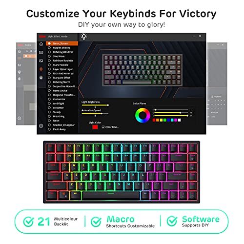 RK ROYAL KLUDGE RK84 Wireless RGB 75% Triple Mode BT5.0/2.4G/USB-C Hot Swappable Mechanical Keyboard, 84 Keys Bluetooth Gaming Keyboard w/High-Capacity Battery, Quiet Red Switch