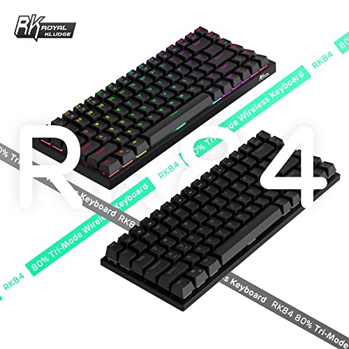 RK ROYAL KLUDGE RK84 Wireless RGB 75% Triple Mode BT5.0/2.4G/USB-C Hot Swappable Mechanical Keyboard, 84 Keys Bluetooth Gaming Keyboard w/High-Capacity Battery, Quiet Red Switch