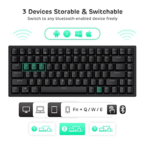 RK ROYAL KLUDGE RK84 Wireless RGB 75% Triple Mode BT5.0/2.4G/USB-C Hot Swappable Mechanical Keyboard, 84 Keys Bluetooth Gaming Keyboard w/High-Capacity Battery, Quiet Red Switch