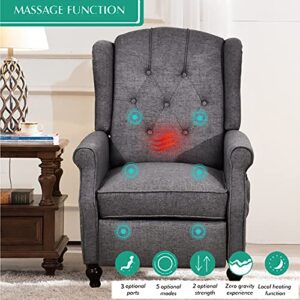 SAMERY Wingback Recliner Chair with Massage and Heat- Accent Chair Push Back Chair for Living Room Bedroom, Tufted Comfy Reclining Arm Chair Sofa, Reading, Napping