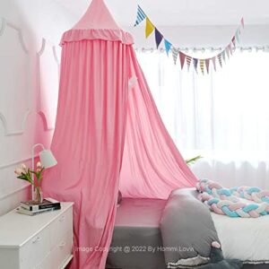 Hommi Lovvi Bed Canopy for Girls, Dreamy Frills Ceiling Hanging Princess Canopy Bedroom Decoration Soft Canopy Net Reading Nook, Extra Large Full Queen Size Bed Canopies - Pink