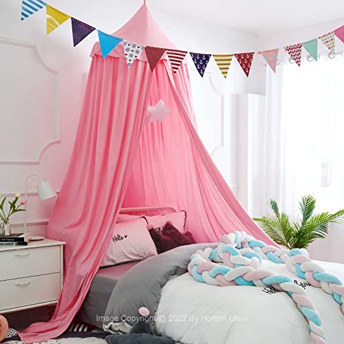 Hommi Lovvi Bed Canopy for Girls, Dreamy Frills Ceiling Hanging Princess Canopy Bedroom Decoration Soft Canopy Net Reading Nook, Extra Large Full Queen Size Bed Canopies - Pink