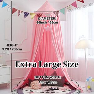 Hommi Lovvi Bed Canopy for Girls, Dreamy Frills Ceiling Hanging Princess Canopy Bedroom Decoration Soft Canopy Net Reading Nook, Extra Large Full Queen Size Bed Canopies - Pink