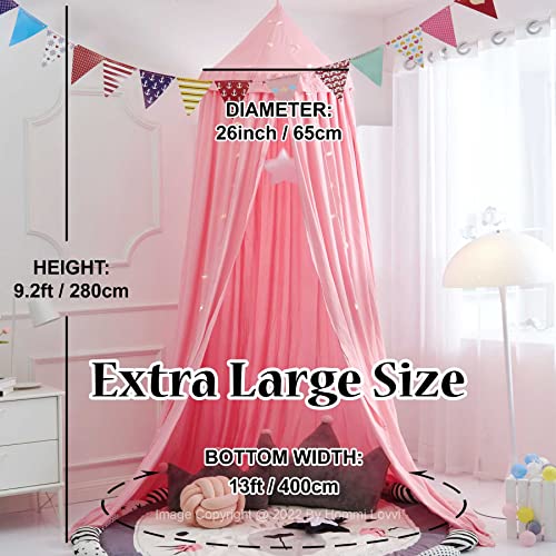 Hommi Lovvi Bed Canopy for Girls, Dreamy Frills Ceiling Hanging Princess Canopy Bedroom Decoration Soft Canopy Net Reading Nook, Extra Large Full Queen Size Bed Canopies - Pink