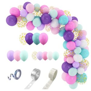 amandir 168pcs unicorn balloons arch garland kit, pink purple aqua blue confetti latex balloons for unicorn birthday decorations for girls wedding baby shower party supplies