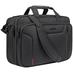 empsign stylish laptop bag briefcase, 17.3 inch laptop case expandable messenger bag for men water repellent, rfid blocking office carrying shoulder bag for work business travel-black