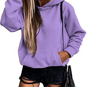 SHEWIN Womens Sweatshirt Long Sleeve Fleece Hoodies Pullover Tops Lightweight 2023 Fall Fashion Oversized Sweatshirts for Women Loose fit,US 8-10(M),Purple