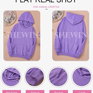 SHEWIN Womens Sweatshirt Long Sleeve Fleece Hoodies Pullover Tops Lightweight 2023 Fall Fashion Oversized Sweatshirts for Women Loose fit,US 8-10(M),Purple