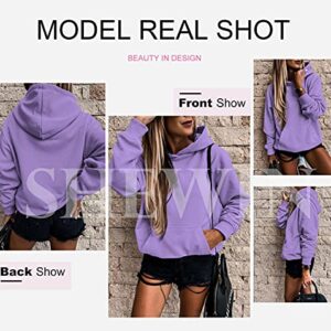 SHEWIN Womens Sweatshirt Long Sleeve Fleece Hoodies Pullover Tops Lightweight 2023 Fall Fashion Oversized Sweatshirts for Women Loose fit,US 8-10(M),Purple