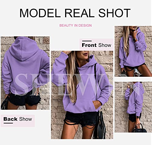 SHEWIN Womens Sweatshirt Long Sleeve Fleece Hoodies Pullover Tops Lightweight 2023 Fall Fashion Oversized Sweatshirts for Women Loose fit,US 8-10(M),Purple