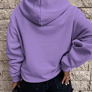 SHEWIN Womens Sweatshirt Long Sleeve Fleece Hoodies Pullover Tops Lightweight 2023 Fall Fashion Oversized Sweatshirts for Women Loose fit,US 8-10(M),Purple