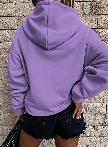 SHEWIN Womens Sweatshirt Long Sleeve Fleece Hoodies Pullover Tops Lightweight 2023 Fall Fashion Oversized Sweatshirts for Women Loose fit,US 8-10(M),Purple