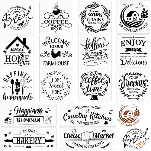 16 Pieces Farmhouse Stencils Large Stencils for Painting on Wood Reusable Iod Transfers Stencils for Crafts Rustic Sign Painting Art Templates Letter Stencils for Painting Home Dining Wall Decor