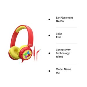 ELECDER i43 Kids Headphones with Microphone 85dB 94dB Volume Limited 3.5mm Jack Foldable Adjustable Wired On Ear Headphones for Children Girls Boys Teens Cellphones PC Kindle School Tablet Red/Yellow