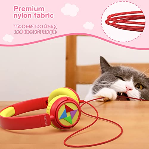 ELECDER i43 Kids Headphones with Microphone 85dB 94dB Volume Limited 3.5mm Jack Foldable Adjustable Wired On Ear Headphones for Children Girls Boys Teens Cellphones PC Kindle School Tablet Red/Yellow