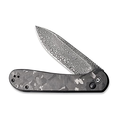 CIVIVI Pocket Folding Knife with 3.47" Damascus Blade Marble Carbon Fiber Handle, Button Lock Elementum Knife for EDC C2103DS-3