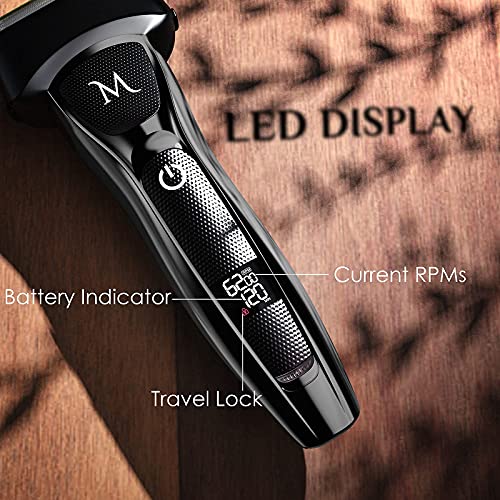 Memorism Multifunction Men’s Grooming Kit - Foil Shaver 4-Attachment Body Hair, Nose, Beard Trimmer with Adjustable Guard Heights - Rechargeable with LED Display Blizz GS5 (Black)