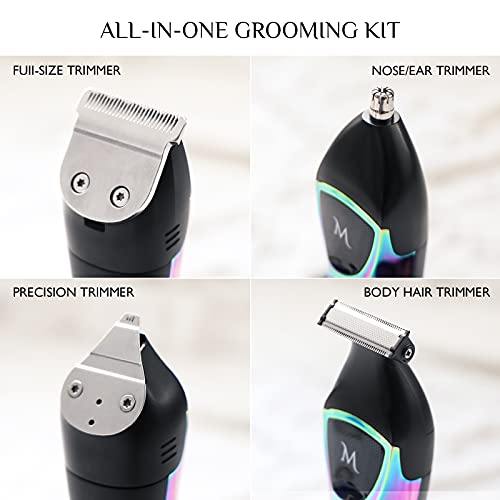 Memorism Multifunction Men’s Grooming Kit - Foil Shaver 4-Attachment Body Hair, Nose, Beard Trimmer with Adjustable Guard Heights - Rechargeable with LED Display Blizz GS5 (Black)