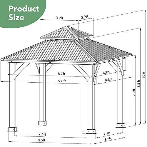 Tangkula 10 x 10 FT Outdoor Hardtop Gazebo, Double Roof Patio Gazebo with Pine Wood Frame & Galvanized Steel Top, All-Weather Pergolas Shelter for Garden, Patio, Lawns, Poolside