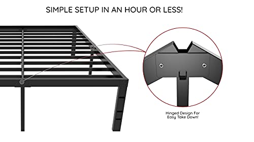 Koi Housewares 18 Inch Steel Bed Frame, Reinforced Platform, 3000 Pounds, Heavy Duty, Easy Assembly, Steel Slats, Under The Bed Storage, California King