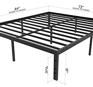 Koi Housewares 18 Inch Steel Bed Frame, Reinforced Platform, 3000 Pounds, Heavy Duty, Easy Assembly, Steel Slats, Under The Bed Storage, California King